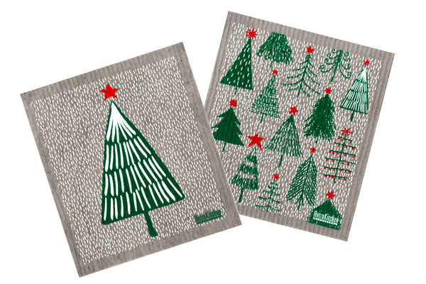 Compostable Kitchen Sponge Cloth | RetroKitchen | Christmas Tree design